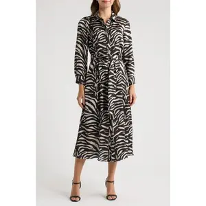 Julia Jordan Zebra Print Long Sleeve Midi Shirtdress