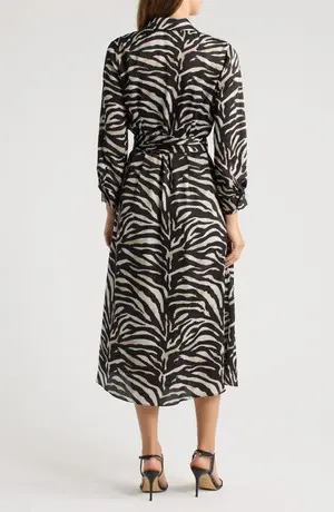 Julia Jordan Zebra Print Long Sleeve Midi Shirtdress