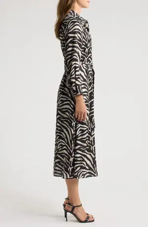 Julia Jordan Zebra Print Long Sleeve Midi Shirtdress