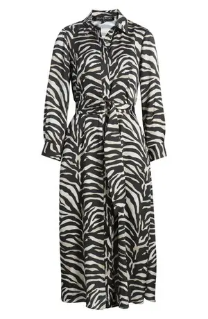 Julia Jordan Zebra Print Long Sleeve Midi Shirtdress
