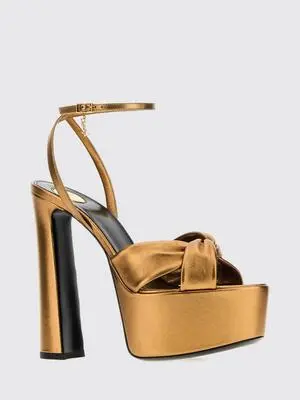 Saint Laurent Franciane Satin Platform Sandals With High Heel - Gold