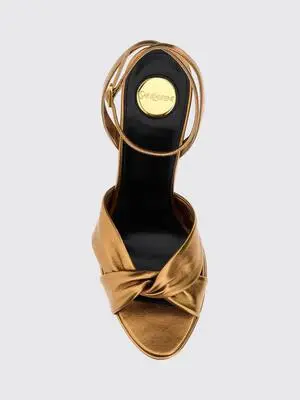Saint Laurent Franciane Satin Platform Sandals With High Heel - Gold