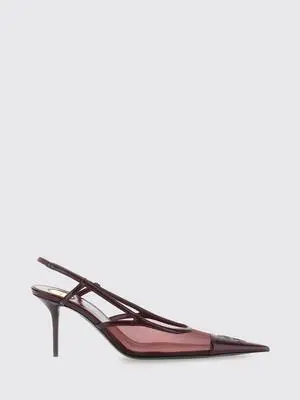 Saint Laurent Renee Mesh And Leather Slingback Pumps With Monogram And Mid Heel - Red