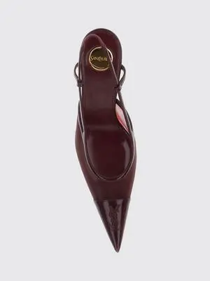 Saint Laurent Renee Mesh And Leather Slingback Pumps With Monogram And Mid Heel - Red