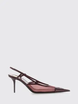 Saint Laurent Renee Mesh And Leather Slingback Pumps With Monogram And Mid Heel - Red