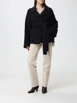Khaite Short Wool Robe Coat With Waist Belt And Dropped Shoulders