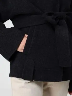 Khaite Short Wool Robe Coat With Waist Belt And Dropped Shoulders