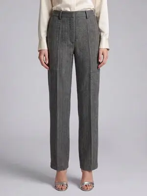 FORTE_FORTE Straight-leg Viscose-blend Trousers With Chevron Pattern And Pleats