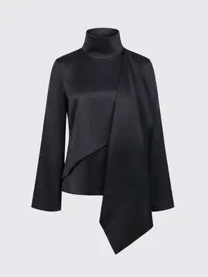 RÓHE Asymmetrical Pure Silk Blouse With High Neck And Long Sleeves - Blue
