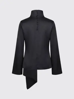 RÓHE Asymmetrical Pure Silk Blouse With High Neck And Long Sleeves - Blue