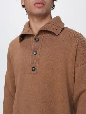 AMI Paris High Neck Wool Jumper With 4-button Placket - Beige