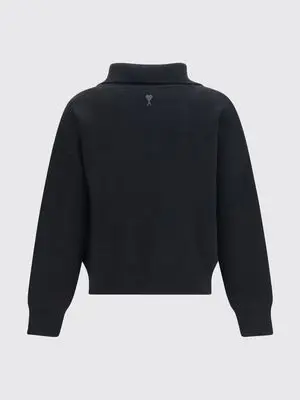 AMI Paris High Neck Wool Jumper With 4-button Placket - Black