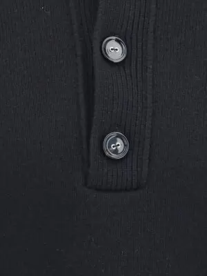 AMI Paris High Neck Wool Jumper With 4-button Placket - Black