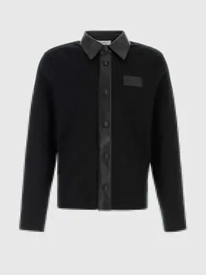Givenchy Wool Shirt Jacket With Leather Collar And Tonal Logo