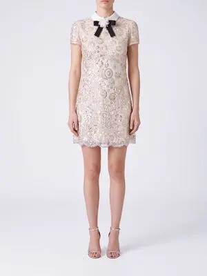 SELF-PORTRAIT Sequin-embroidered Tulle Sheath Mini Dress With Bow