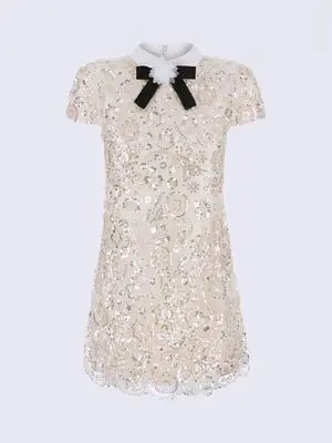 SELF-PORTRAIT Sequin-embroidered Tulle Sheath Mini Dress With Bow