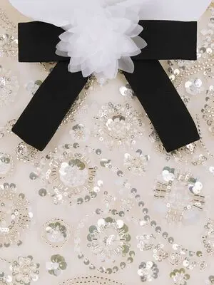 SELF-PORTRAIT Sequin-embroidered Tulle Sheath Mini Dress With Bow