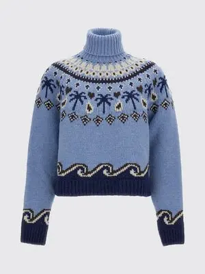 Alanui Turtleneck Jumper In Pure Virgin Wool With Abstract Jacquard Pattern - Sky