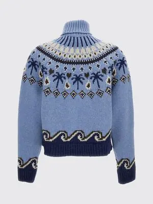 Alanui Turtleneck Jumper In Pure Virgin Wool With Abstract Jacquard Pattern - Sky