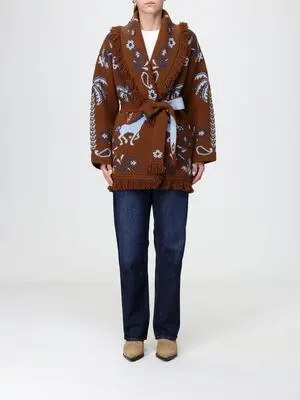 Alanui Jacquard Wool And Cashmere Blend Cardigan With Fringed Trim And Belt - Brown