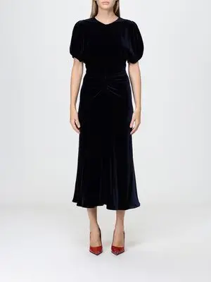 Victoria Beckham Bela Velvet Midi Sheath Dress With Puff Sleeves