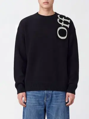 Off-White Crewneck Jumper In Modal And Silk Blend With Embroidered Logo