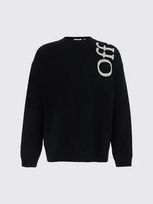 Off-White Crewneck Jumper In Modal And Silk Blend With Embroidered Logo