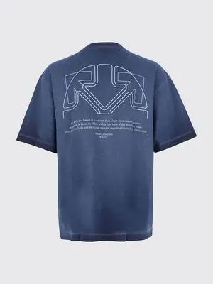 Off-White Crewneck T-shirt In Modal And Silk Blend With Contrast Logo - Blue