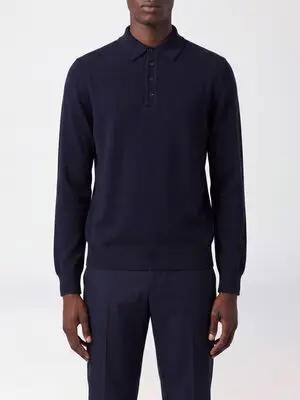 KANGRA Long-sleeved Extrafine Merino Wool Knit Polo - Blue