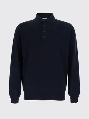 KANGRA Long-sleeved Extrafine Merino Wool Knit Polo - Blue