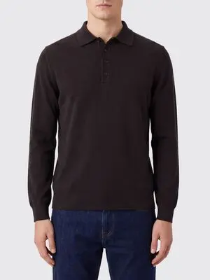 KANGRA Long-sleeved Extrafine Merino Wool Knit Polo - Brown
