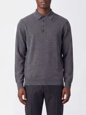 KANGRA Long-sleeved Extrafine Merino Wool Knit Polo - Grey
