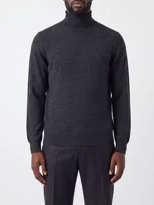 KANGRA Extrafine Merino Wool Turtleneck Sweater With Ribbed Trims - Grey