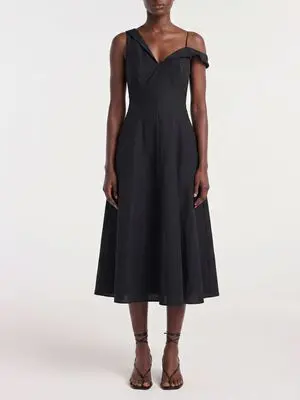 RÓHE Asymmetric Neckline Cotton Blend Midi Ceremony Dress
