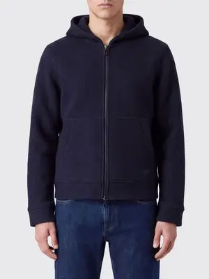 Emporio Armani Hooded Wool And Cotton Blend Zip-up Sweatshirt Blue