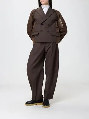 Sacai High-waisted Wide-leg Tailored Wool-blend Trousers - Brown