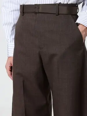 Sacai High-waisted Wide-leg Tailored Wool-blend Trousers - Brown