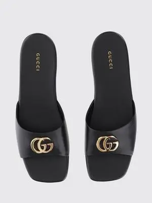 Gucci Gg Marmont Nappa Leather Low-heeled Mules With Metallic Monogram - Black