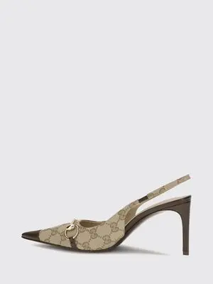 Gucci Gg Jacquard Slingback Pumps With Horsebit Detail And Stiletto Heel - Cream