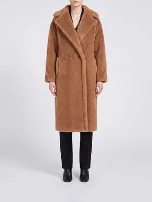 Max Mara Long Double-breasted Coat In Camel Wool And Silk - Brown