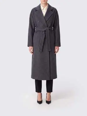 Max Mara Long Cashmere Belted Coat With Revere Collar - Gray