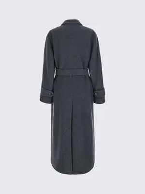Max Mara Long Cashmere Belted Coat With Revere Collar - Gray
