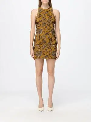 Saint Laurent Floral Print Criªpe Mini Sheath Dress With Halter Neck - Gold