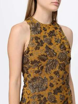 Saint Laurent Floral Print Criªpe Mini Sheath Dress With Halter Neck - Gold