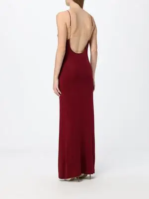 Saint Laurent Long Slip Dress In Stretch Viscose With Thin Straps - Red