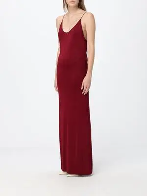 Saint Laurent Long Slip Dress In Stretch Viscose With Thin Straps - Red