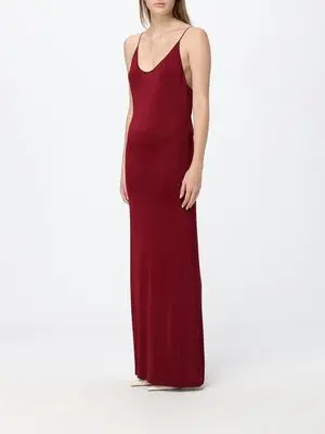 Saint Laurent Long Slip Dress In Stretch Viscose With Thin Straps - Red