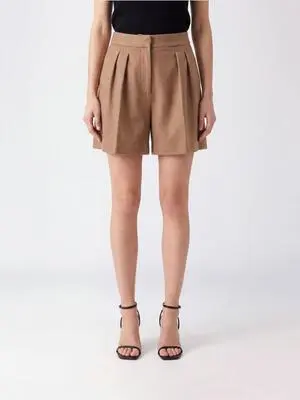 Max Mara Elegant Pleated Shorts In Camel Wool - Brown
