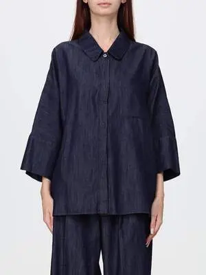Max Mara Relaxed Fit Cotton Denim Shirt With Dropped Shoulders And Concealed Placket - Blue