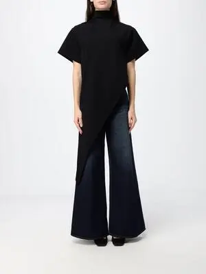 ALAIA Alaia Asymmetrical Draped Cotton Jersey Turtleneck Top - Black